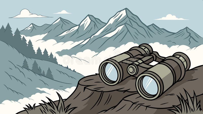 Binoculars on Mountain Top, Exploration Outdoor Adventure Vector Design ...