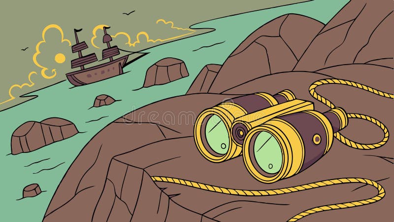 Binoculars on a Rocky Coastal Path Overlooking the Sea, Vector Design ...