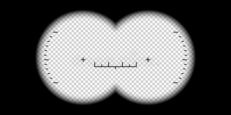 Binoculars Viewfinder. Binocular POV Frame with Aim Sight and Measuring ...
