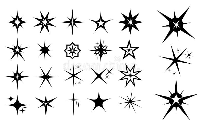 Set of Spark Icon or Star Shape or Star Shine Black Concept. Stock ...