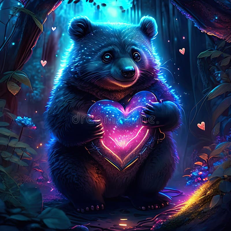 Binturong Hugging Heart Grizzly Bear With A Heart In The Forest 3d Rendering Ai Generated