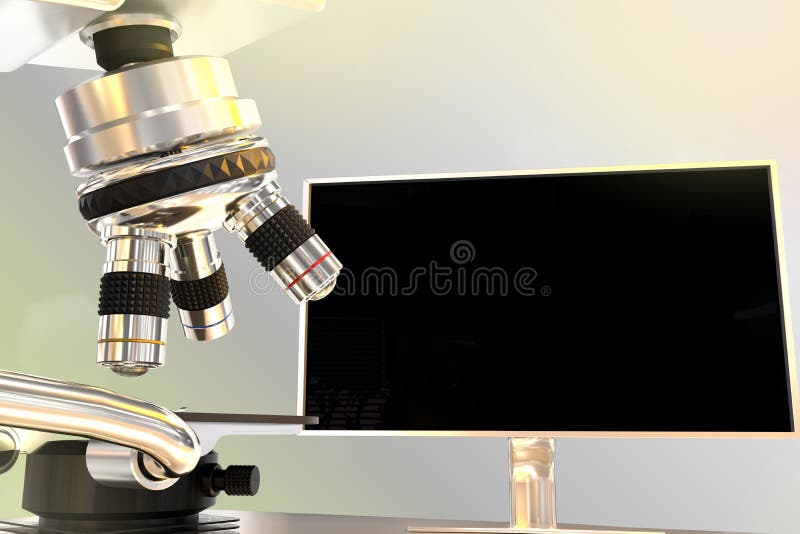 Bio Analysis Concept, Laboratory Hi-tech Microscope and Monitor with ...