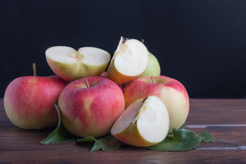 Bio Apples Front View on Wooden Table Stock Image - Image of apple ...