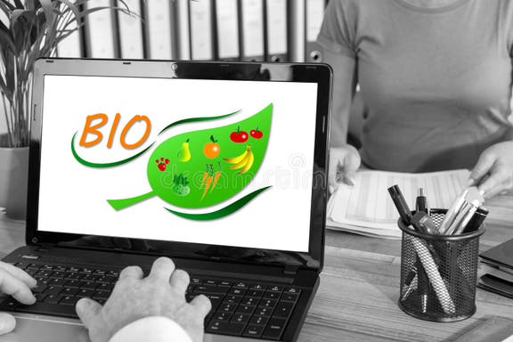 Bio concept on a laptop stock image. Image of vegetable - 386185937
