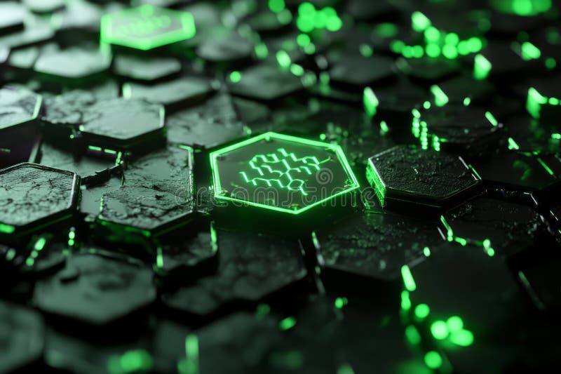 A Bio-digital Fusion 3D Background Where Glowing Green Hexagonal ...