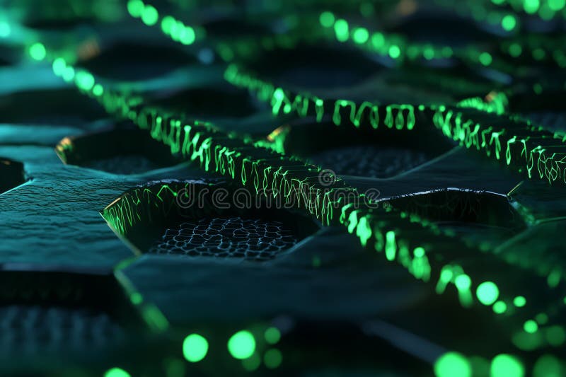 A Bio-digital Fusion 3D Background Where Glowing Green Hexagonal ...