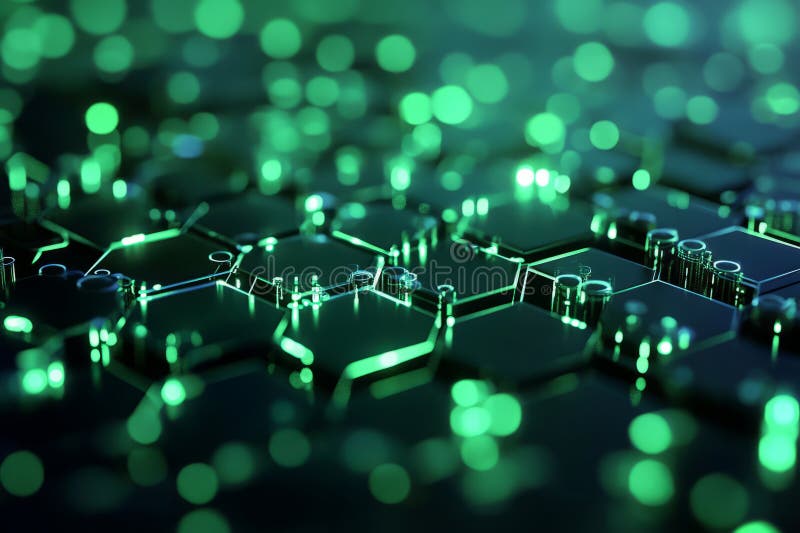 A Bio-digital Fusion 3D Background Where Glowing Green Hexagonal ...