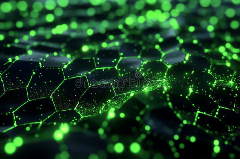A Bio-digital Fusion 3D Background Where Glowing Green Hexagonal ...