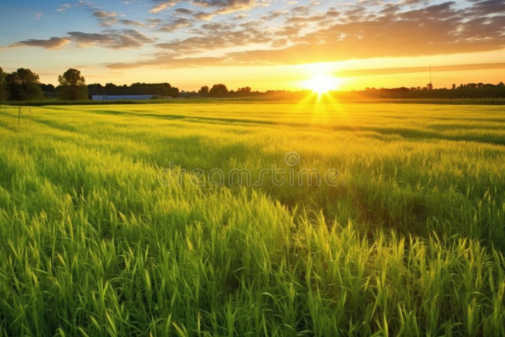 Bio-energy Field Lit by Sunlight at Dawn Stock Photo - Image of ...