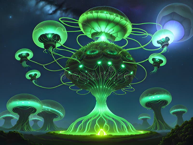 Bio-engineered Jellyfish Bioship, Generative AI Illustration Stock ...