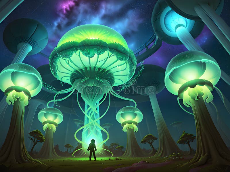 Bio-engineered Jellyfish Bioship, Generative AI Illustration Stock ...