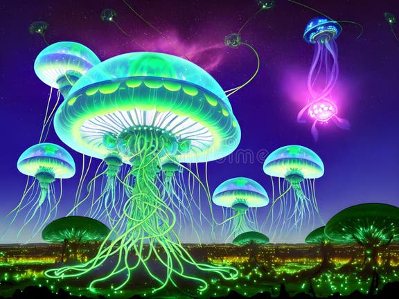 Bio-engineered Jellyfish Bioship, Generative AI Illustration Stock ...