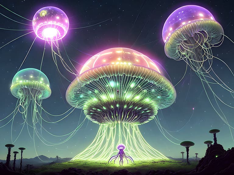 Bio-engineered Jellyfish Bioship, Generative AI Illustration Stock ...