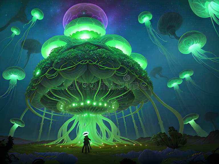 Bio-engineered Jellyfish Bioship, Generative AI Illustration Stock ...