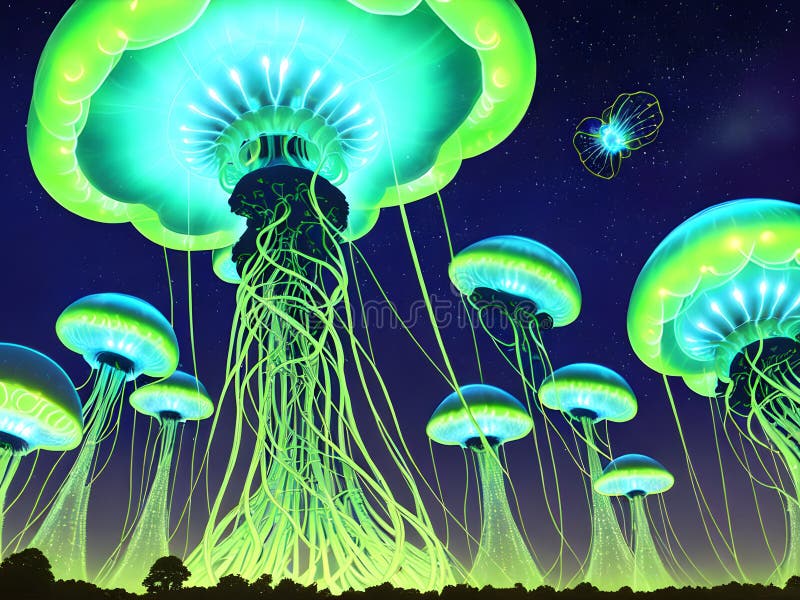 Bio-engineered Jellyfish Bioship, Generative AI Illustration Stock ...