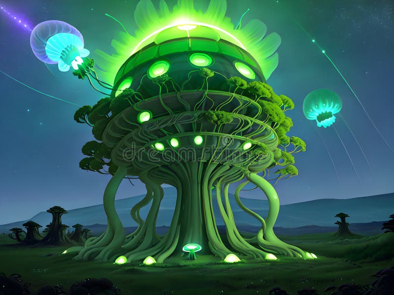 Bio-engineered Jellyfish Bioship, Generative AI Illustration Stock ...