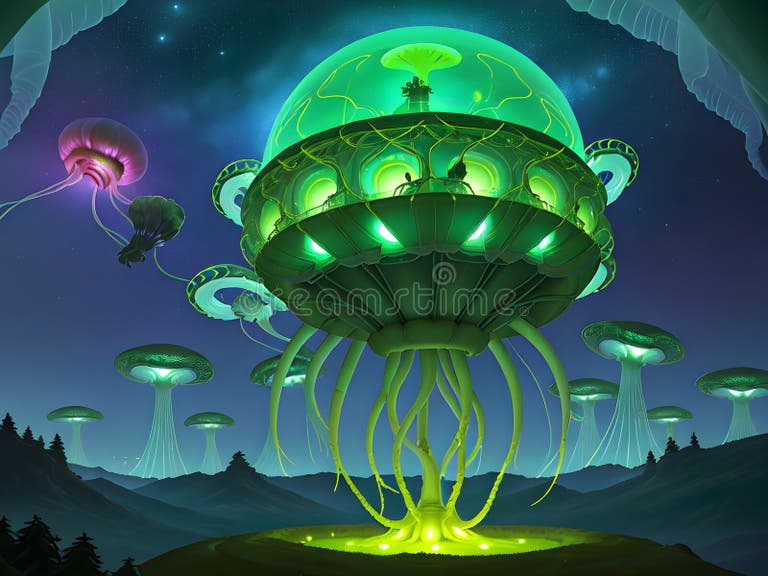 Bio-engineered Jellyfish Bioship, Generative AI Illustration Stock ...