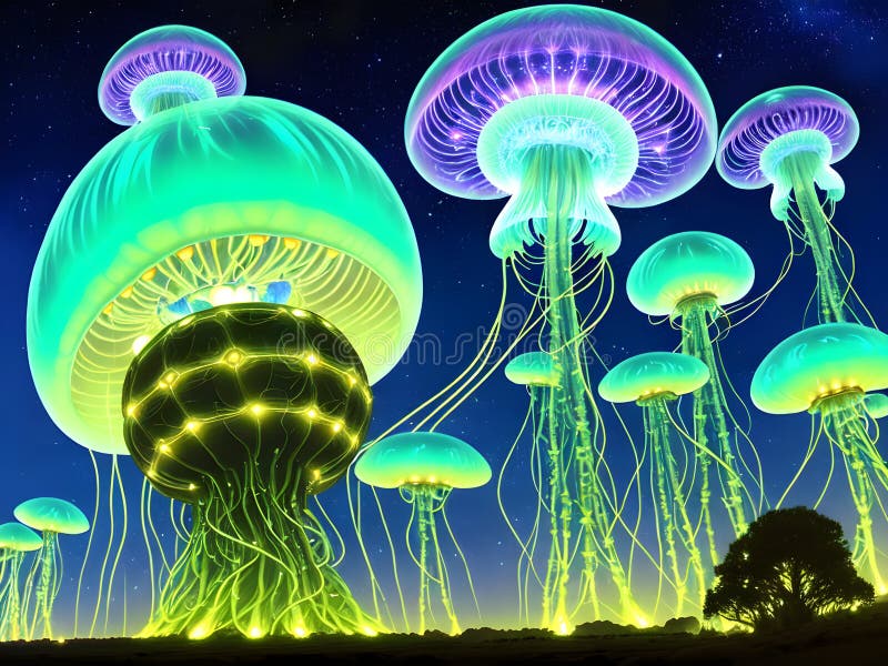 Bio-engineered Jellyfish Bioship, Generative AI Illustration Stock ...