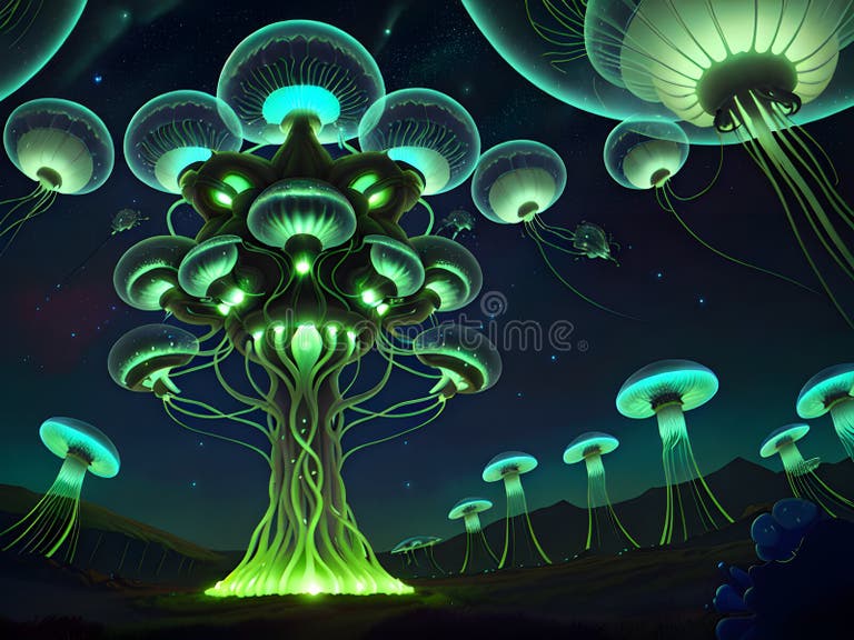 Bio-engineered Jellyfish Bioship, Generative AI Illustration Stock ...