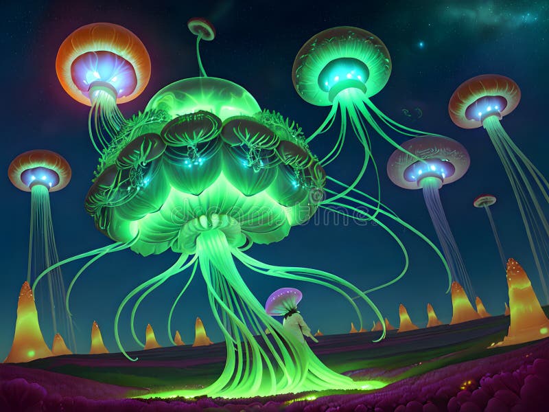 Bio-engineered Jellyfish Bioship, Generative AI Illustration Stock ...