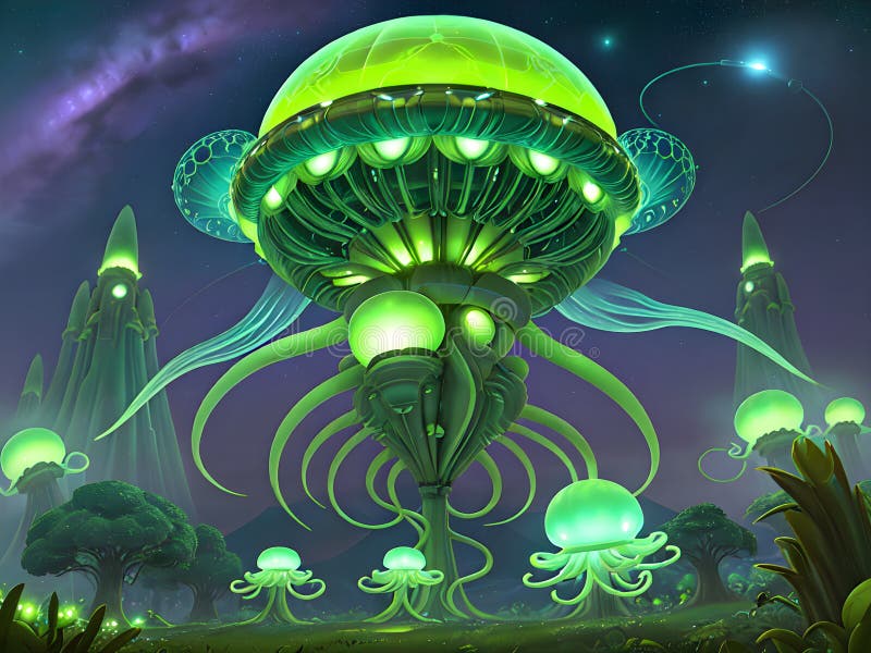 Bio-engineered Jellyfish Bioship, Generative AI Illustration Stock ...