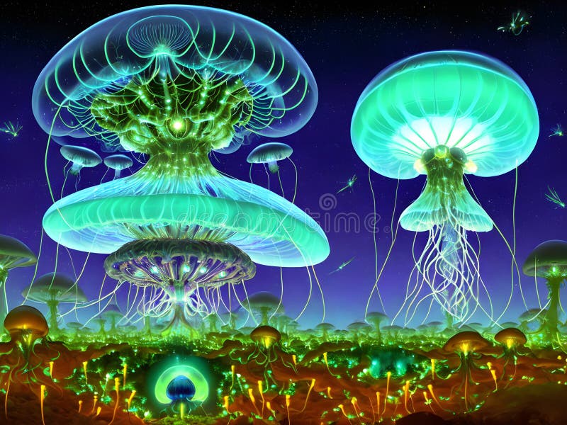 Bio-engineered Jellyfish Bioship, Generative AI Illustration Stock ...