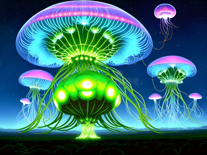 Bio-engineered Jellyfish Bioship, Generative AI Illustration Stock ...