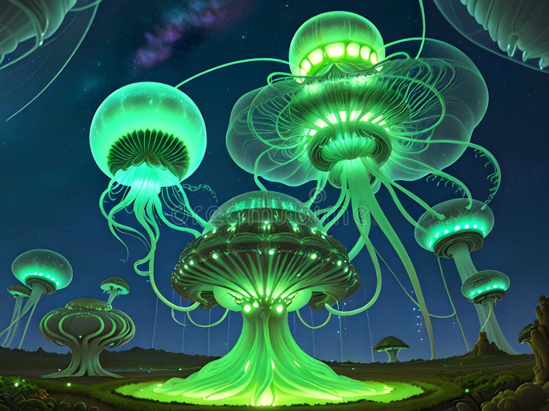 Bio-engineered Jellyfish Bioship, Generative AI Illustration Stock ...