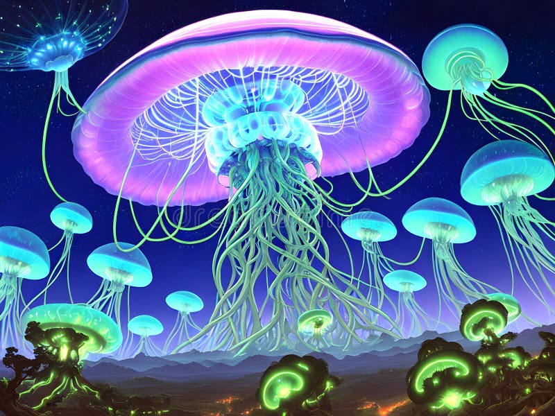 Bio-engineered Jellyfish Bioship, Generative AI Illustration Stock ...