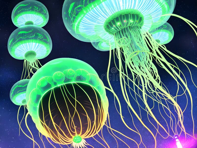 Bio-engineered Jellyfish Bioship, Generative AI Illustration Stock ...