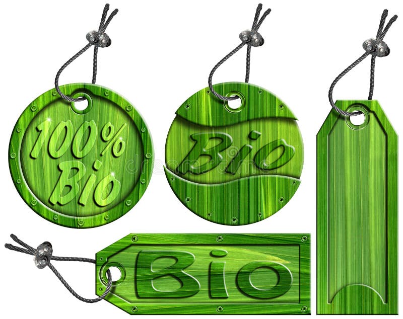 Bio Green Tags - 4 items stock illustration. Illustration of finance ...