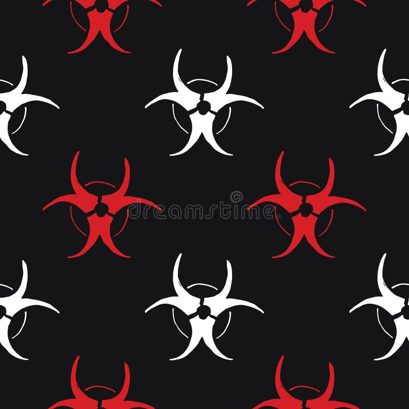 Biohazard Symbol Seamless Pattern, Hand Drawn Icon Background. Vector ...