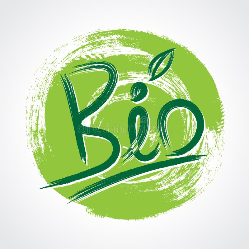 Bio Icon with Green Leaf Hand Drawn Vector Illustration, Calligraphic ...