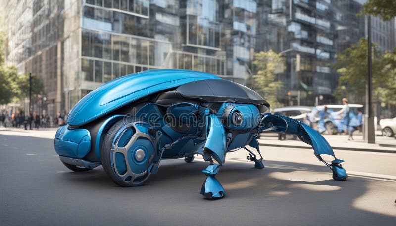(Bio-inspired Blue Bug Car:1.1), (vehicle Resembling a Beetle S ...