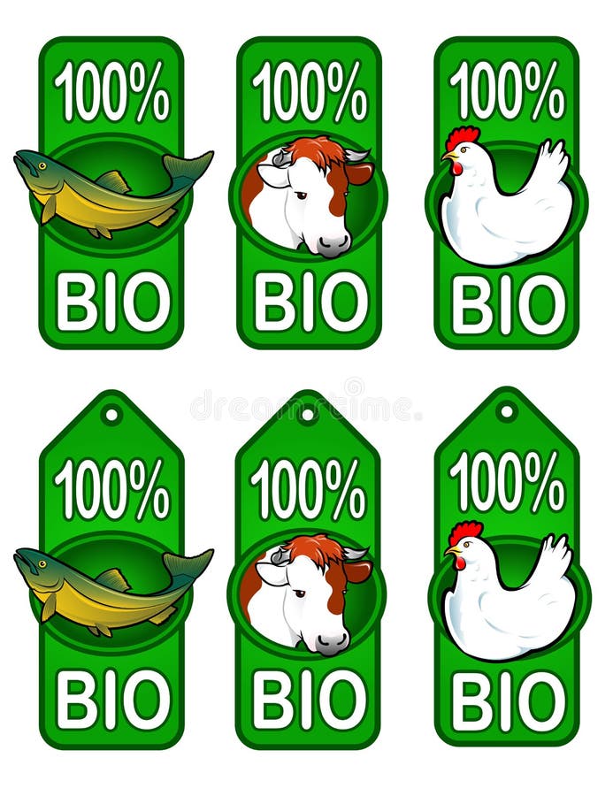 Bio Labels / Fish, Beef, Chicken Stock Vector - Illustration of beef ...