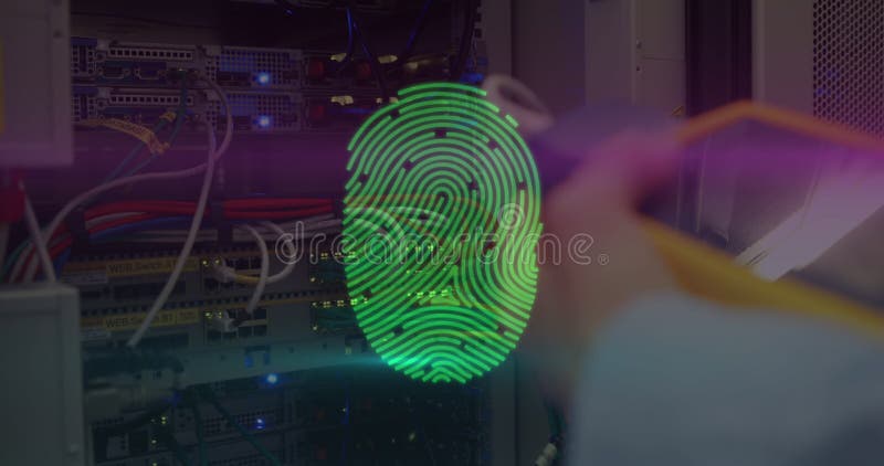 Bio Metric Fingerprint Scanner Against Person Checking Computer Server ...
