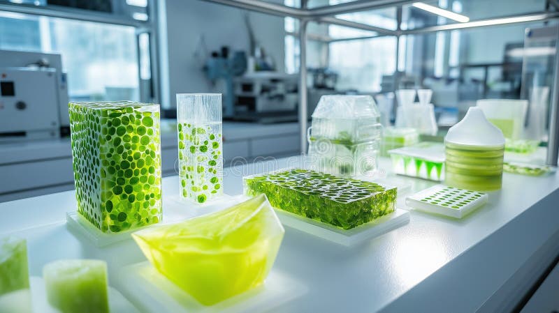 Bio-packaging Materials Made from Algae, Displayed on a Bright White ...