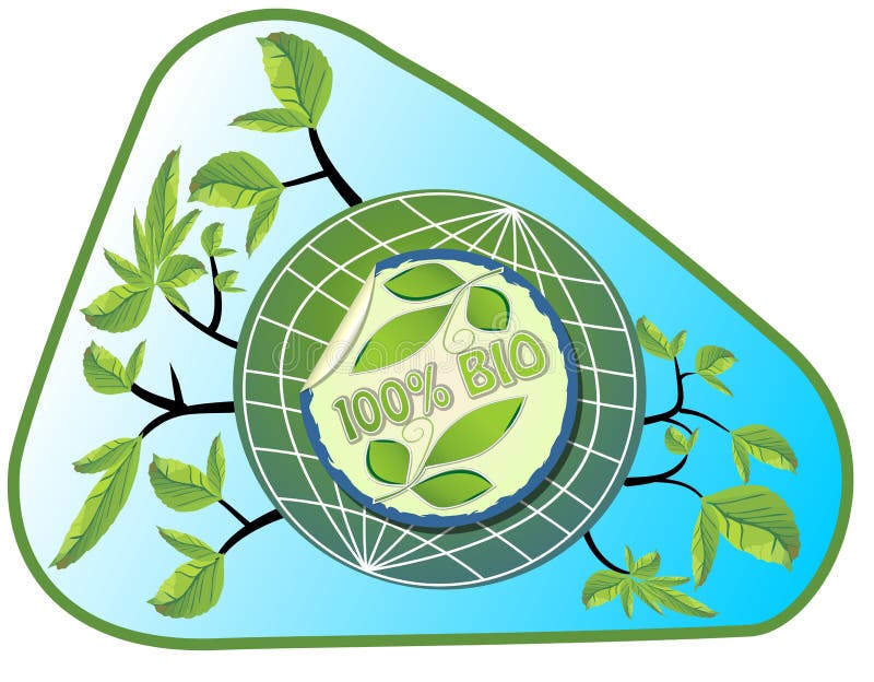 Bio Product Label in Green Design with Leafs and Rolled Edge Stock ...