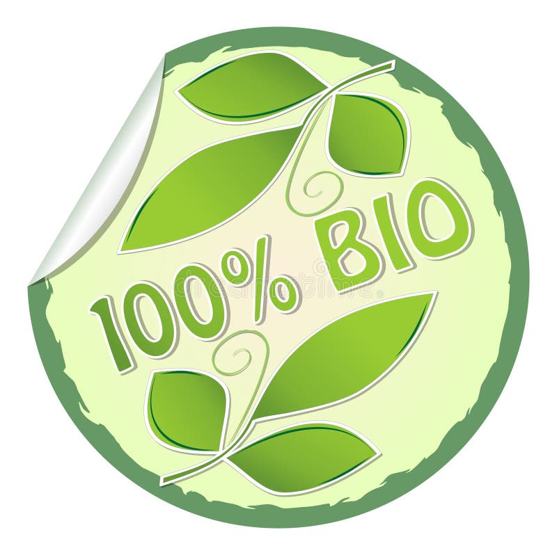 Bio Product Label in Green Design with Leafs and Rolled Edge Stock ...