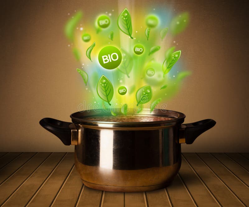 Bio Signs Coming Out from Cooking Pot Stock Image - Image of organic ...