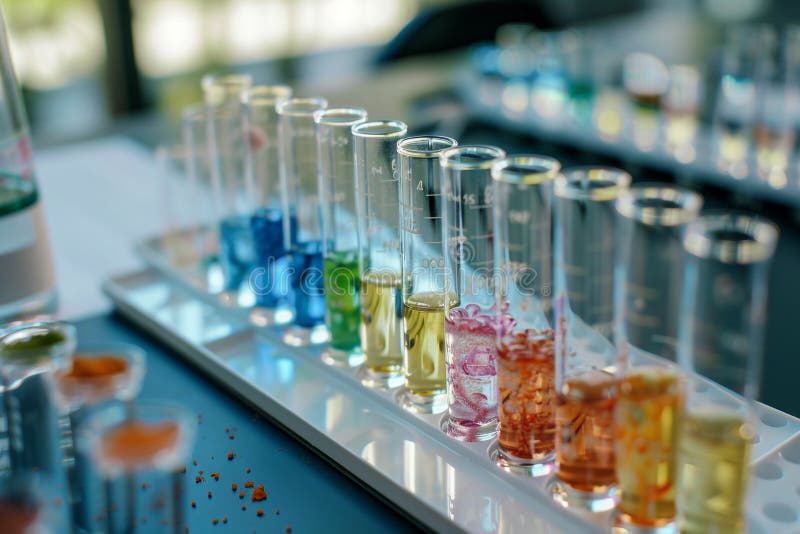 Biochemistry Experiment in Detail Test Tubes with Colorful Compounds ...