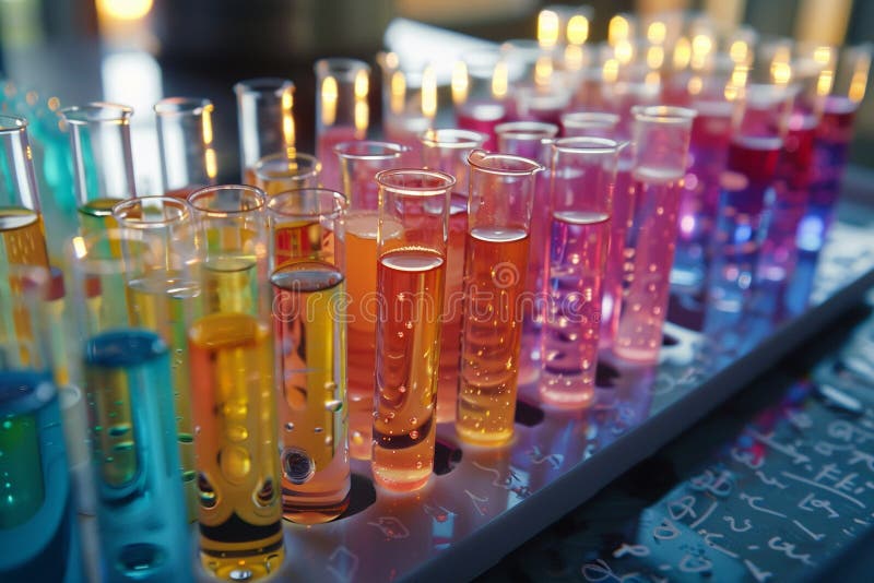 Biochemistry Experiment in Detail Test Tubes with Colorful Compounds ...