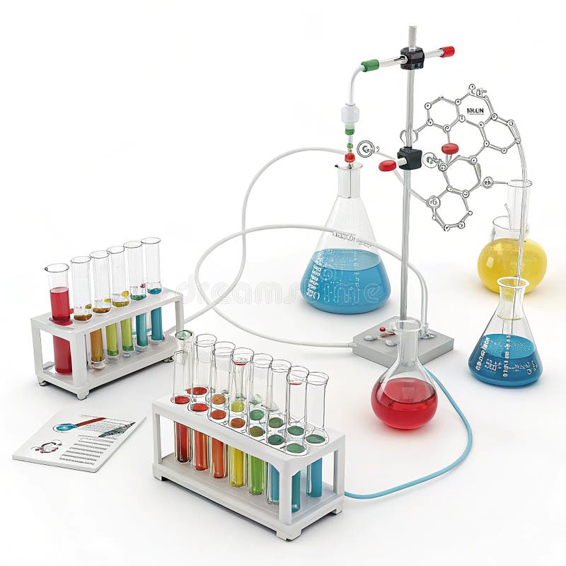 Biochemistry Lab Setup with Multiple Connected Flasks Stock ...