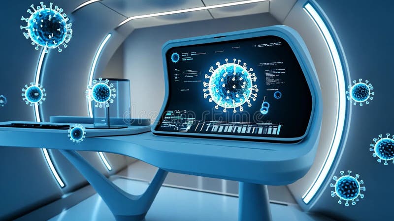 Biocomputer Interface Displaying Viral Structures in a Futuristic ...