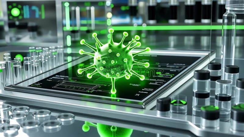 A Biocomputer Showing a Microbe Representation, Set in a Modern ...