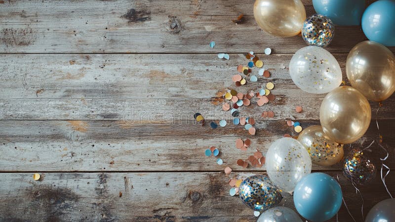 Biodegradable Balloons and Paper Confetti on Wooden Table . Stock Image ...