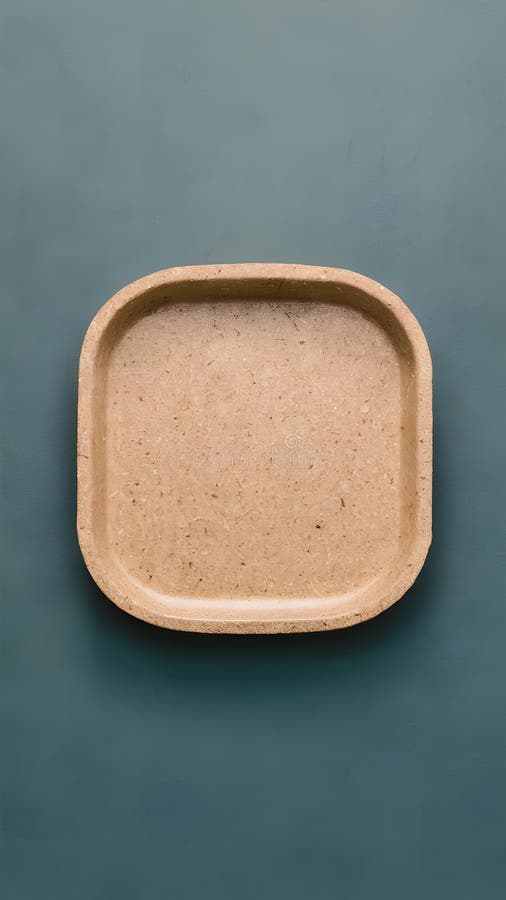 Biodegradable Beige Tray with Textured Surface on Blue Background ...