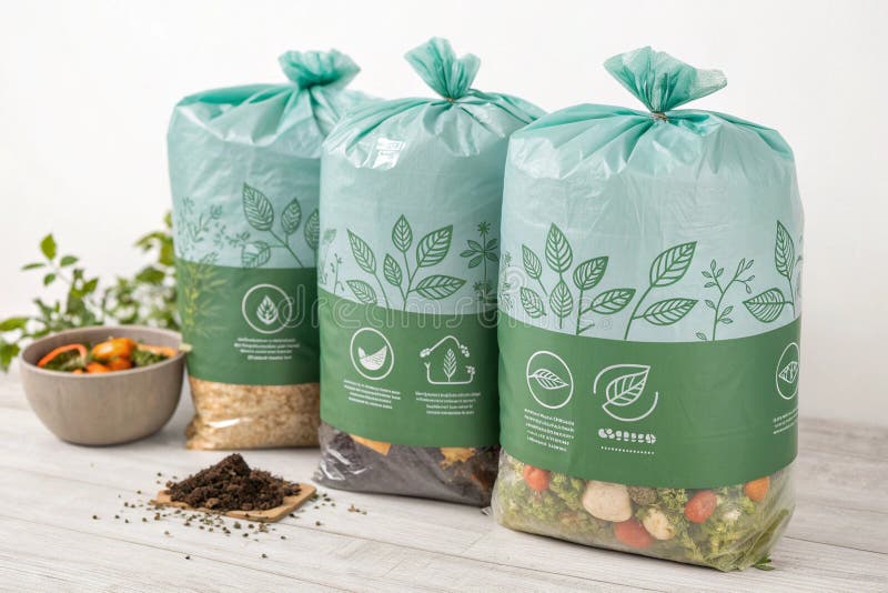 Biodegradable Compost Bin Bag Pack Stock Illustration - Illustration of ...
