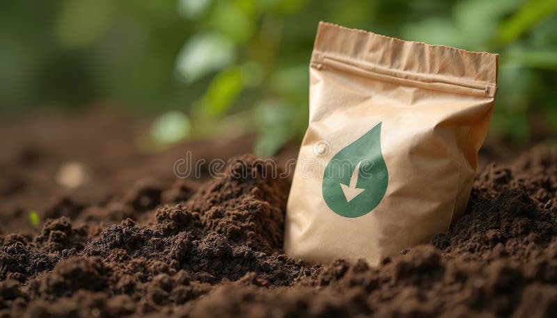 Biodegradable Compostable Bag with Green Leaf Drop Symbol in Soil, Eco ...
