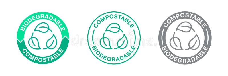 Biodegradable Compostable Icons, Bio Recyclable and Degradable Package ...